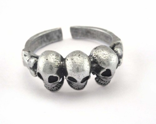 Ring Skull Adjustable Antique silver brass Scary Horror Halloween ...