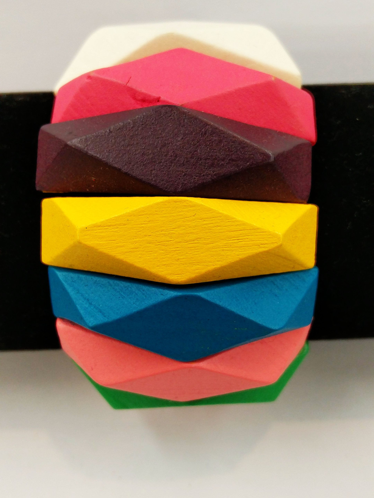 Stylish Multi-Color Lozenge Shape Stick Wooden Stretch Elastic Wide ...