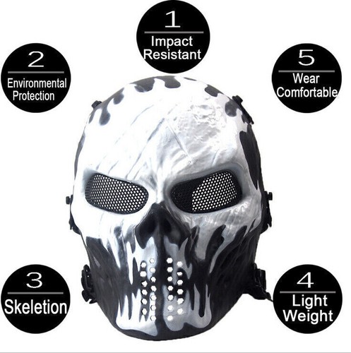 Airsoft Paintball Tactical Full Face Protection Skull Mask Skeleton ...