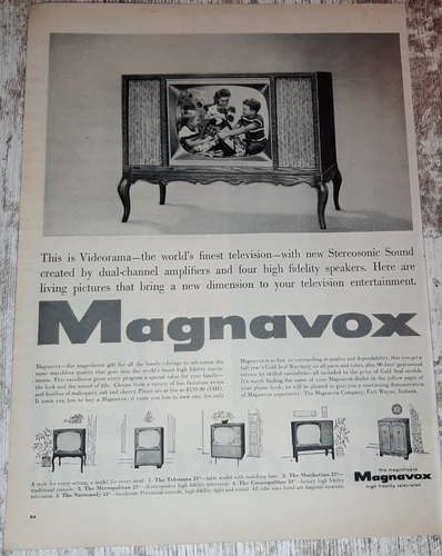 1956 Magnavox Vintage Print Ad Television TV Console Portable Hi-Fi ...