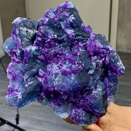 3.28LB Natural transparent purple Blue fluorite mineral crystal sample ...