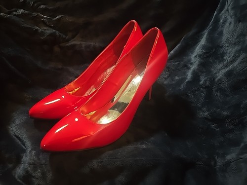 Red Glossy Stiletto High Heels Mens Drag Queen Shoes in Womans Large ...