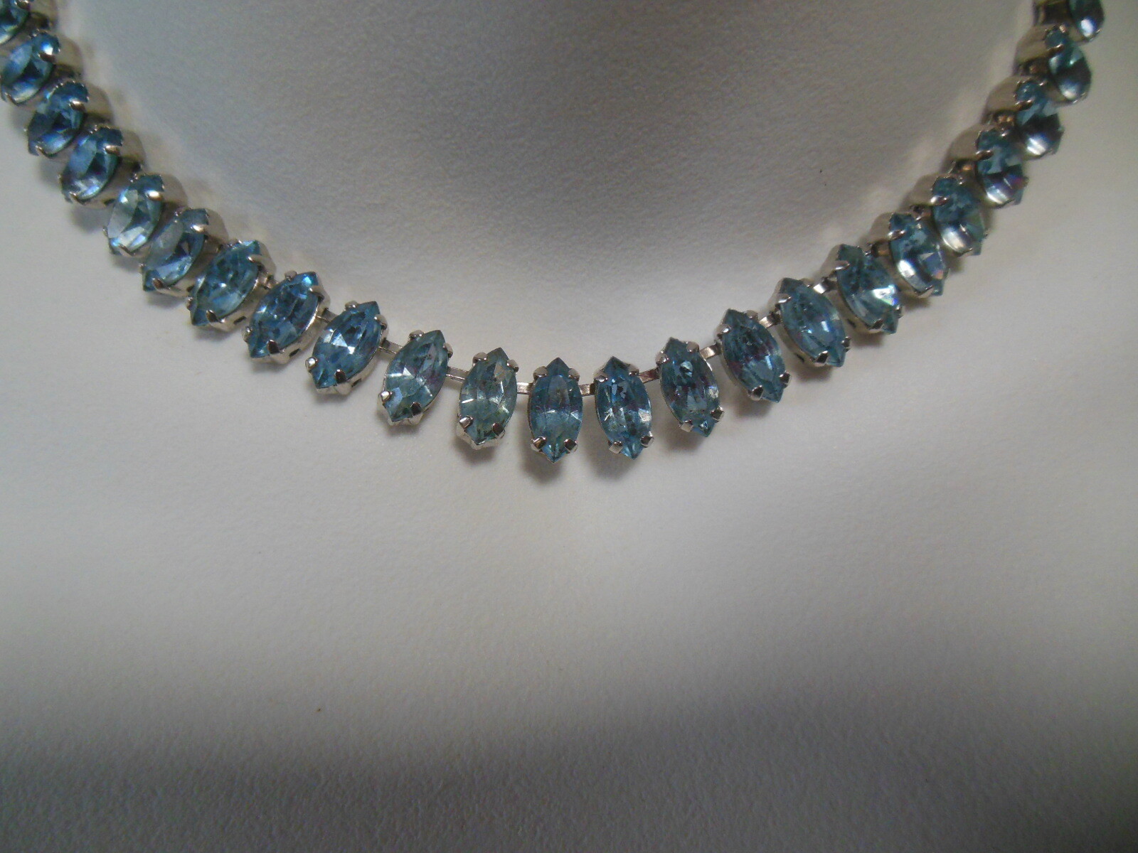 Vintage High End Blue Rhinestone Necklace 15" Long - Gem