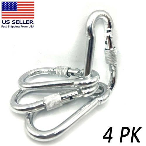 4PK 3.5" Locking Carabiner Clips Stainless Steel Spring Snap Hook 400BL ...