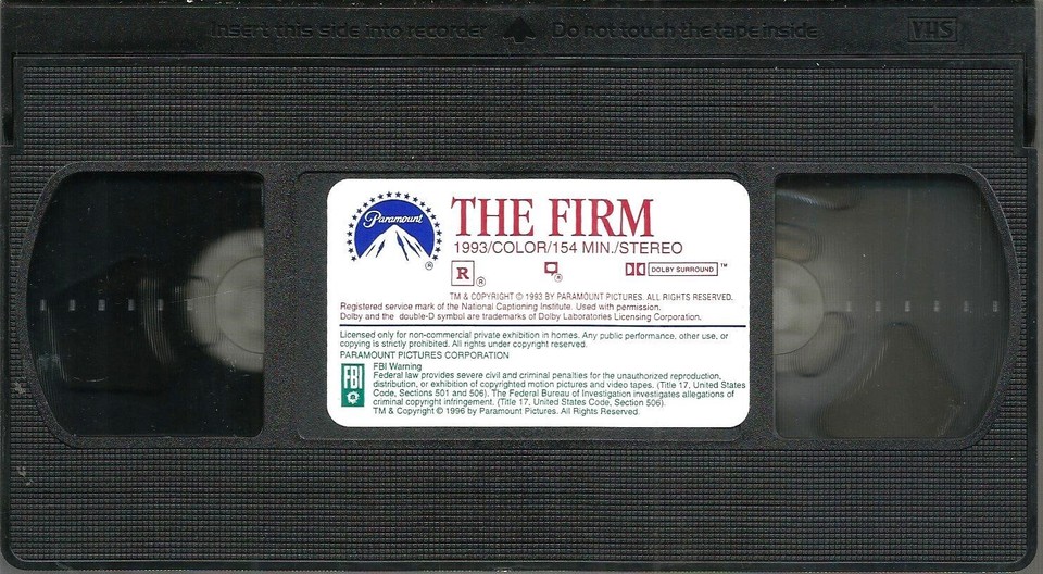 The Firm VHS 1993 Tom Cruise Gene Hackman Ed Harris Gary Busey Mystery ...