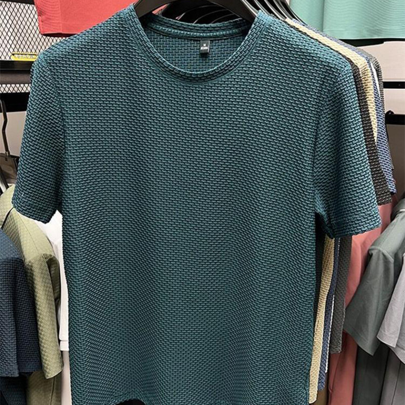 Men's Summer T-Shirt Elastic Mesh Ice Silk T-Shirt Short Sleeve Round ...