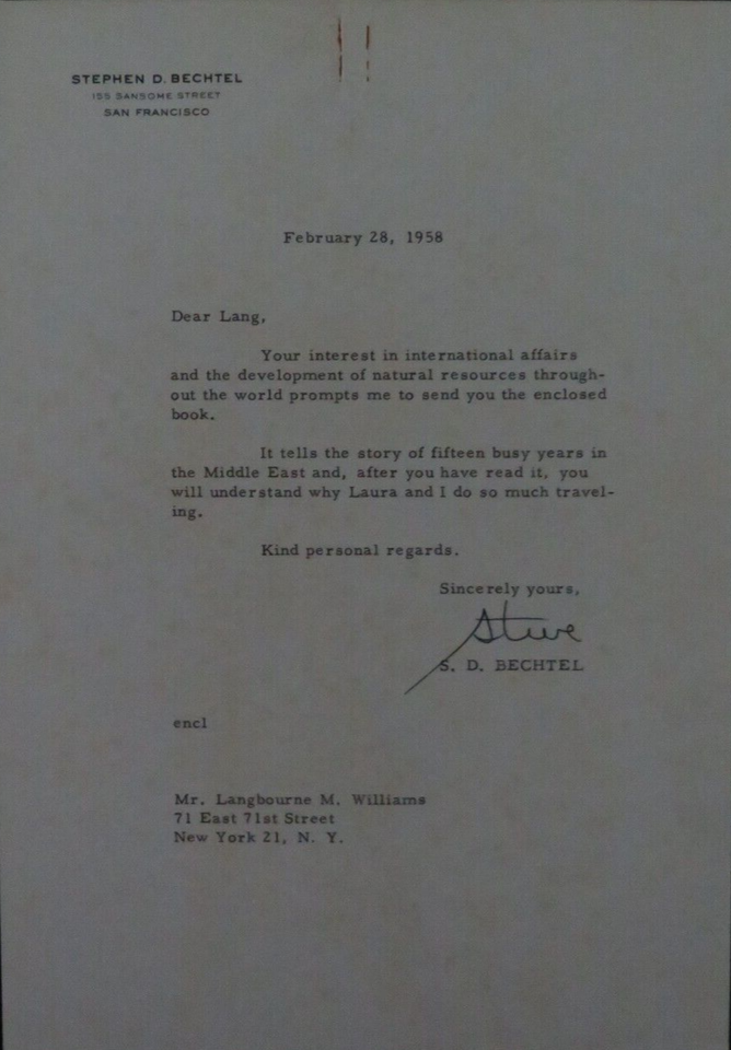 "BECHTEL IN ARAB LANDS" Stephen D Bechtel First Edition Book W/ Hand ...