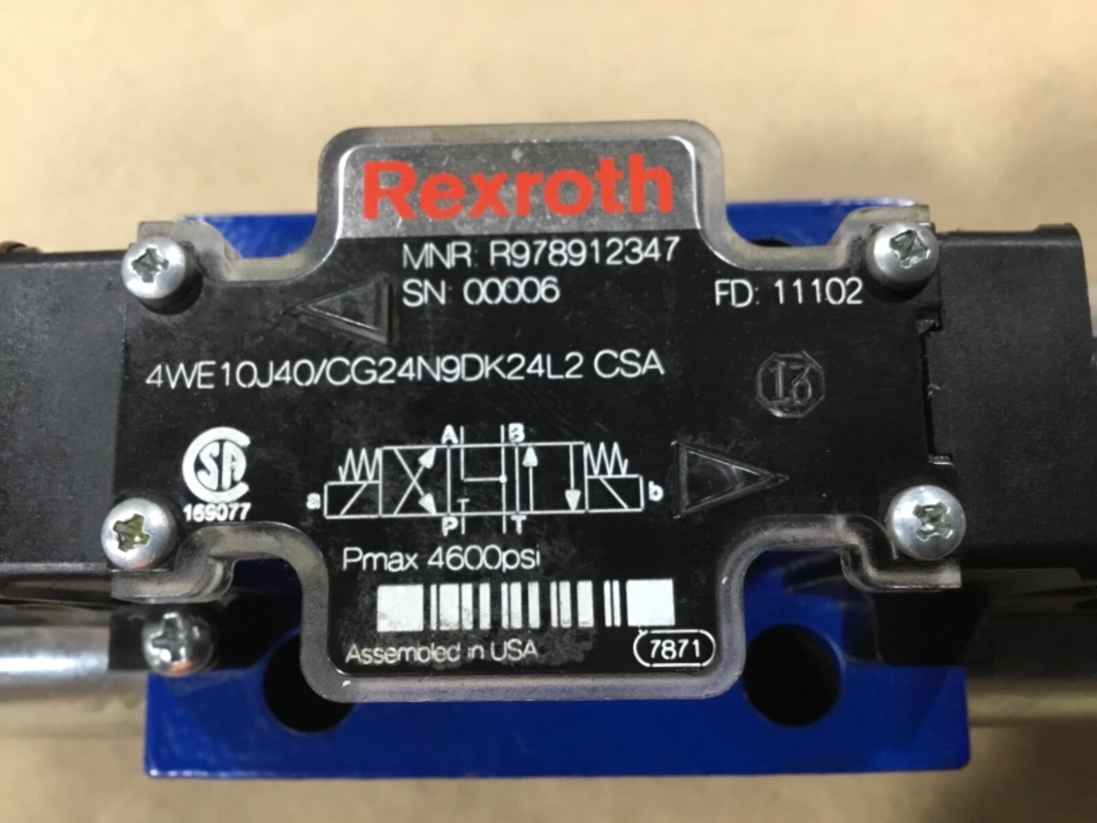 Rexroth 4WE10J40/CG24N9DK24L2 CSA Directional Control Valve R978912347 ...