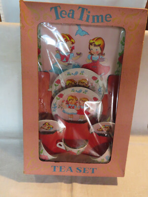 Vintage J. Chein tin litho Tea Time Tea Set in original box, 8 pieces ...