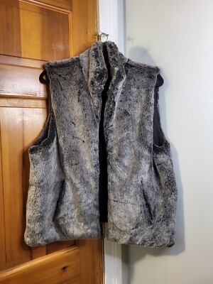 Cejon Faux Fur Open Vest Super Soft Feels Real Grey/Brown EUC Sz XL | eBay