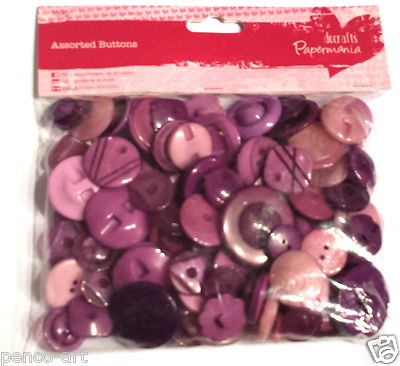 Papermania 250 gram bag assorted plastic buttons in shades of PURPLE ...