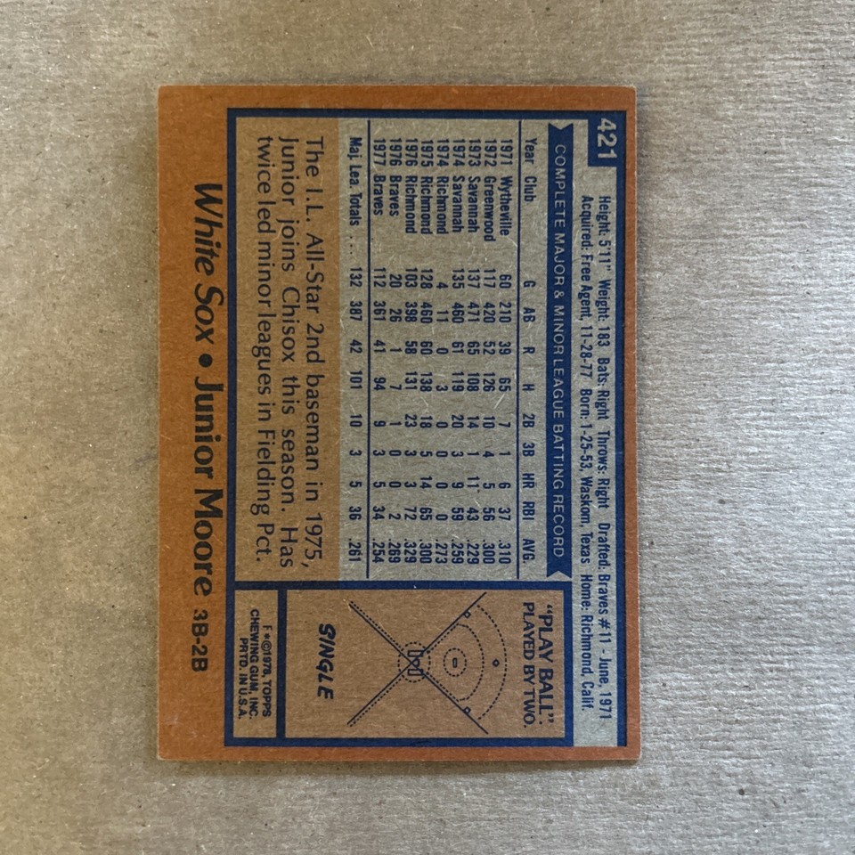 1978 Topps Baseball Junior Moore Chicago White Sox Card #421 | eBay