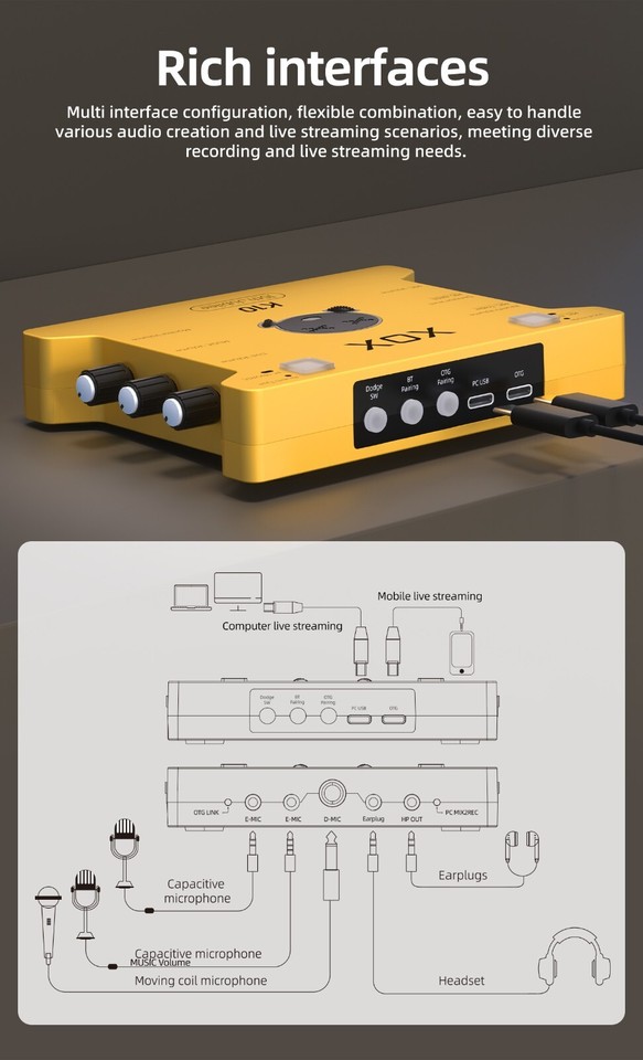 K10 Sound card for Pc/Phone Live Streaming Sing Game,audio interface ...