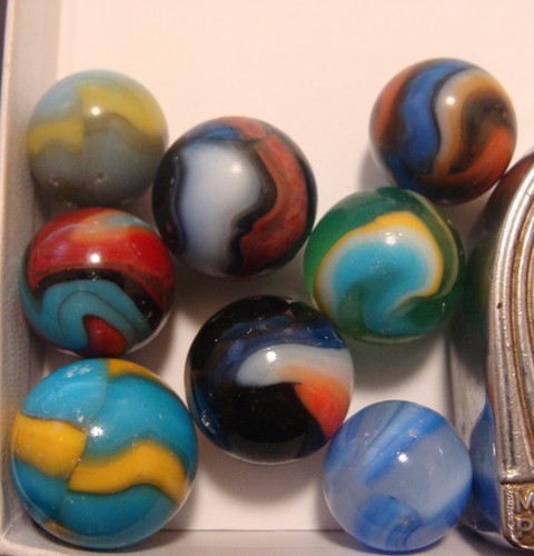 8 Peltier Glass Marbles Vintage Multicolor Swirl NlR Tracer Land Sea ...