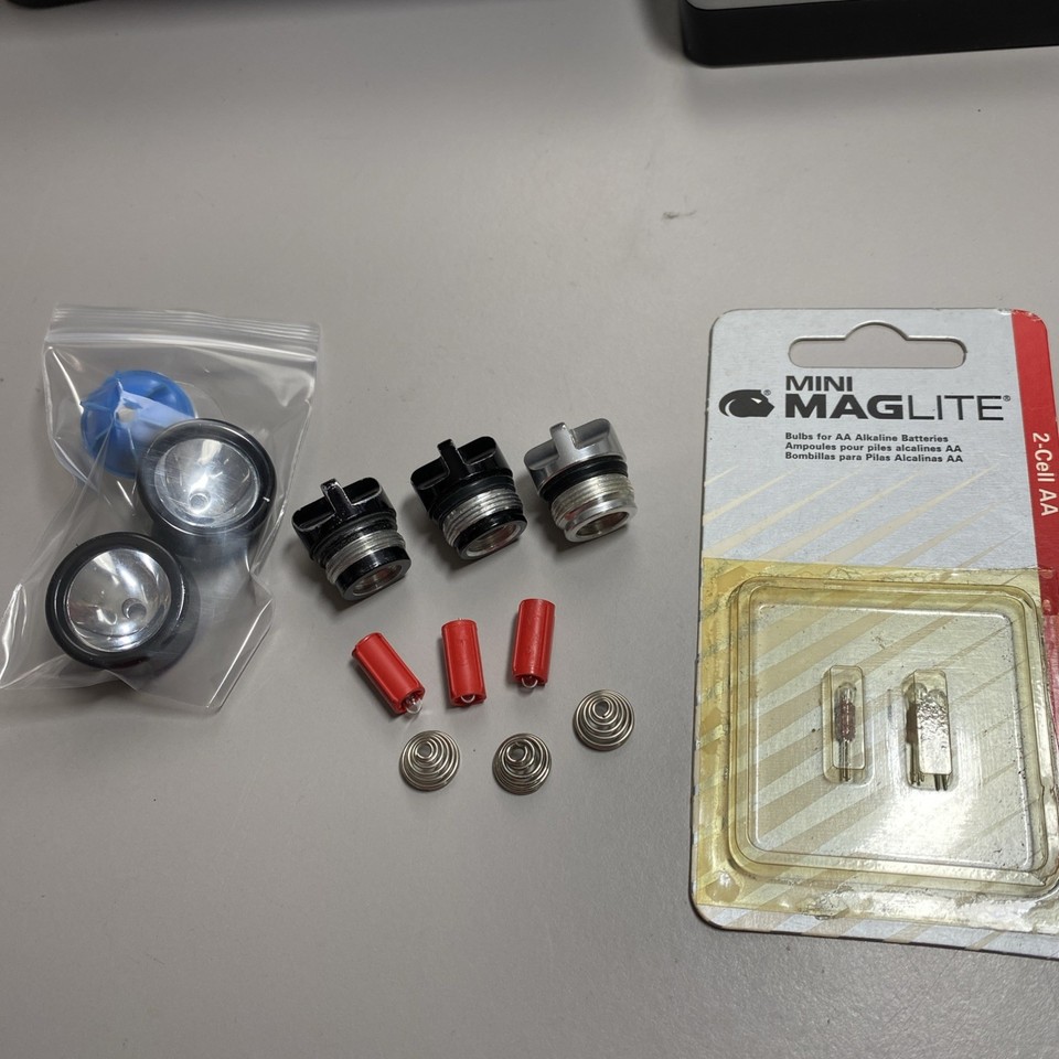 Mini Maglite AA Spare Parts, Tail Caps, Lens, Bulbs, Springs, See Pics ...