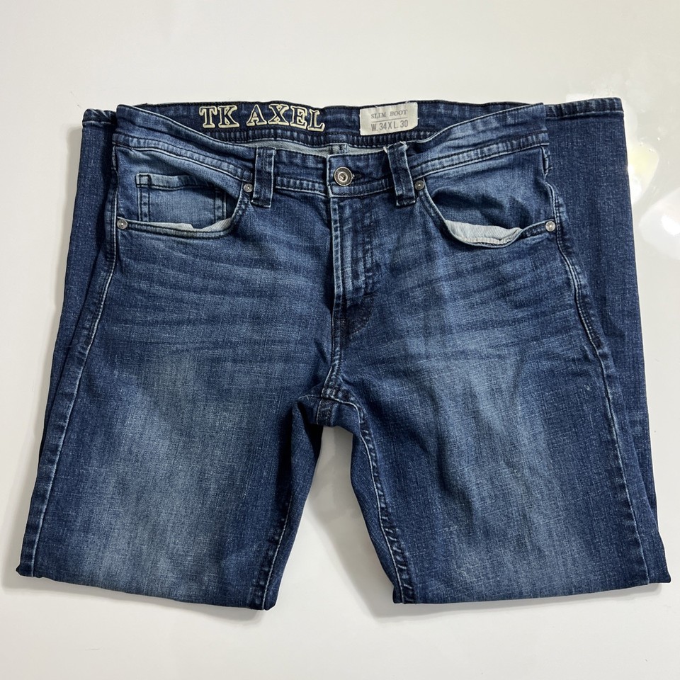TK Axel Jeans Men’s 34 x 30 Slim Boot Cut Dark Blue Denim Stretch 5 ...