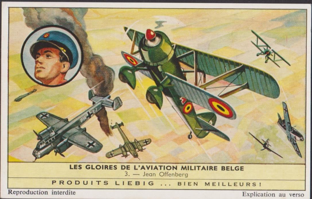 CHROMO PUBLICITAIRE LIEBIG-GLOIRES DE L'AVIATION MILITAIRE BELGE-JEAN ...