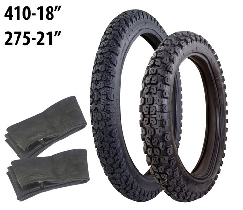 FRONT & REAR MOTORCYCLE TRAILS TYRES 410-18 275-21 + INNER TUBES TRAILS ...
