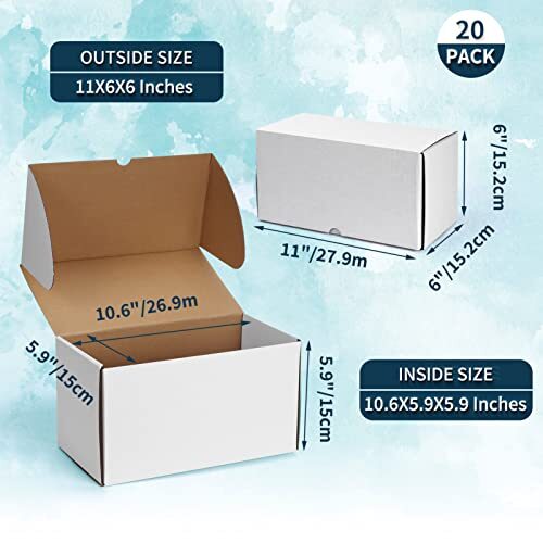11x6x6 Shipping Boxes for Small Business 20 PACK White Corrugated ...