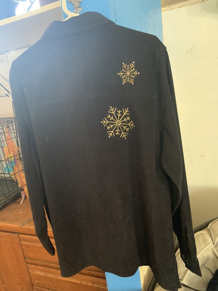The Quaker Factory Women’s 2X Button Up Snowflakes Rhinestones Velvet ...