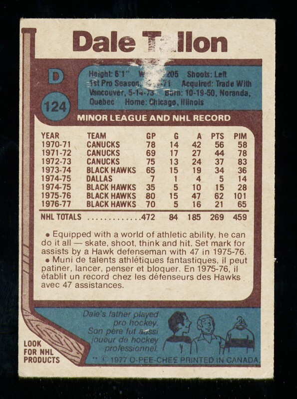 1977 O-PEE-CHEE 124 DALE TALLON AUTOGRAPHED BY BOBBY ORR IMPOSSIBLE HQ ...