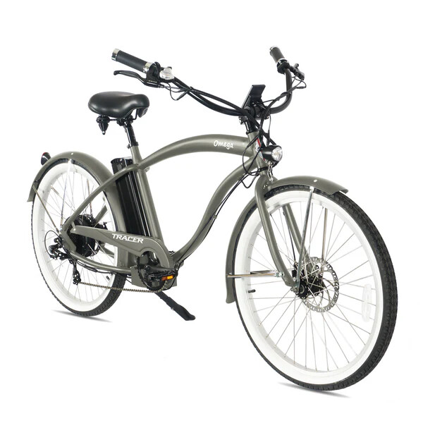 Omega 26" White Wall 7 Speed 48V 500 Watt F&R Disc Brakes Mens Electric ...