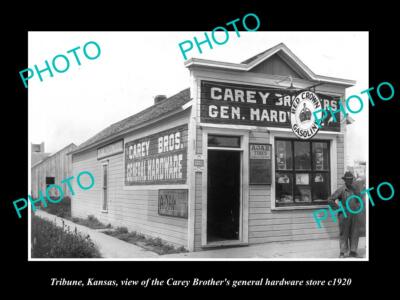 OLD POSTCARD SIZE PHOTO OF TRIBUNE KANSAS THE CAREY Bros GENERAL STORE ...