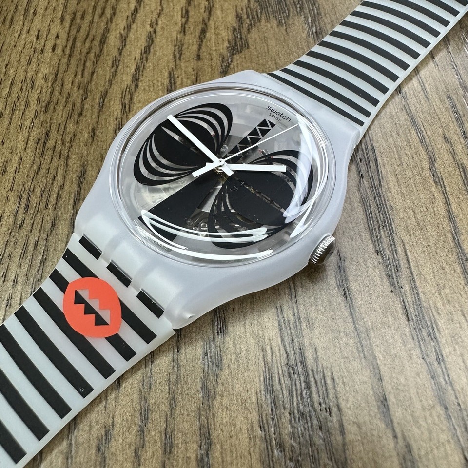 NEW LIMITED Swatch MASKARA Skeleton Clear Dial Silicone Stripes Watch ...
