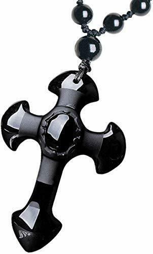 Crystal Natural ice black obsidian cross necklace pendant bead with ...