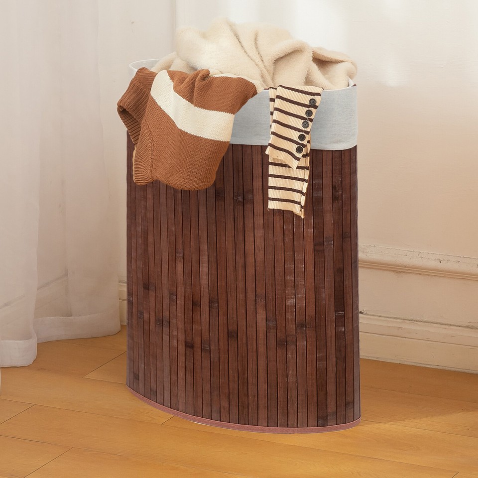 Laundry Fabric Bin Hamper Natural Bamboo Basket Washing Clothes Storage ...