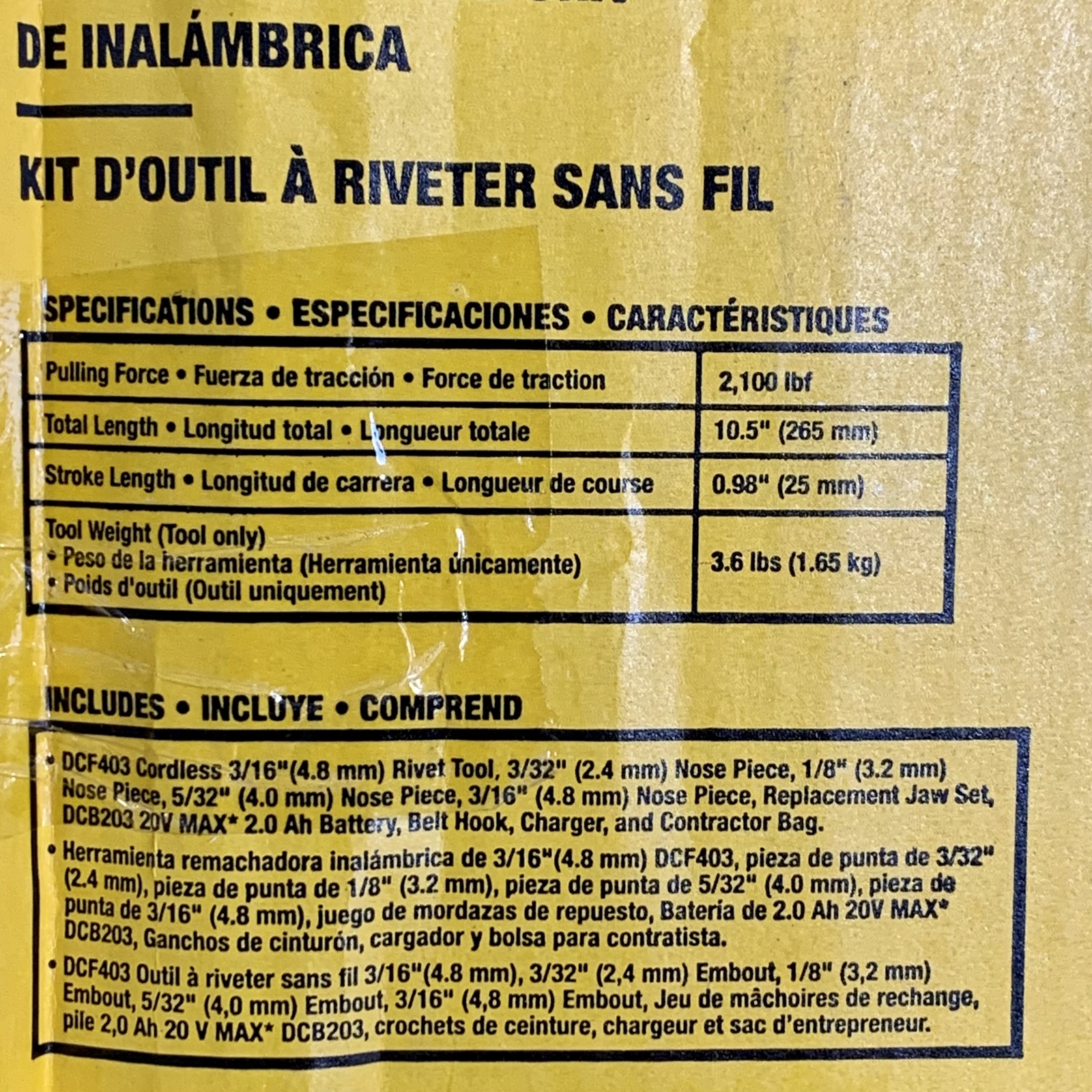 DEWALT DCF403D1 20V MAX XR Brushless Cordless 3/16-inch Rivet Tool Kit ...