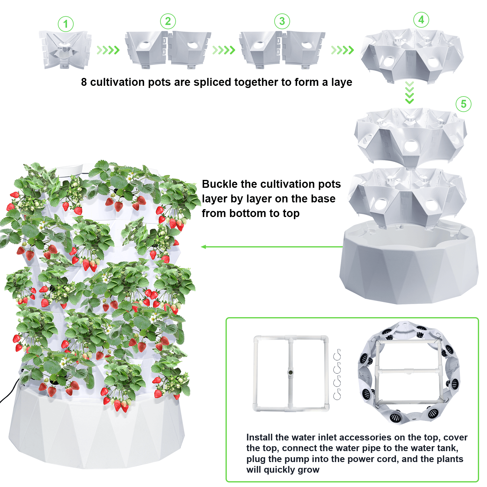 Aeroponics Growing Kit 40/80 Pots Vertical Hydroponics Garden Tower ...