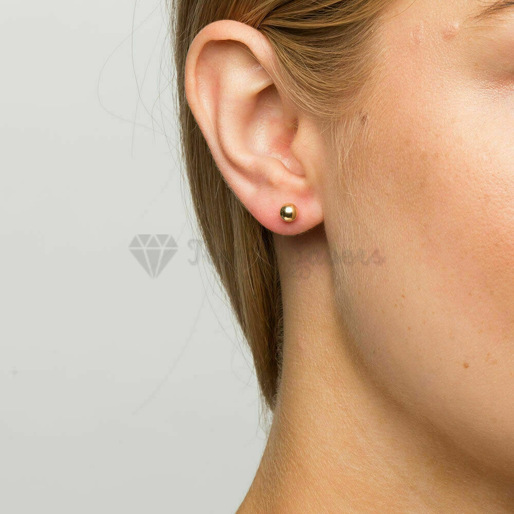 4mm Yellow Gold Women Men Stainless Steel Round Ball Ear Piercing Stud Earrings | eBay