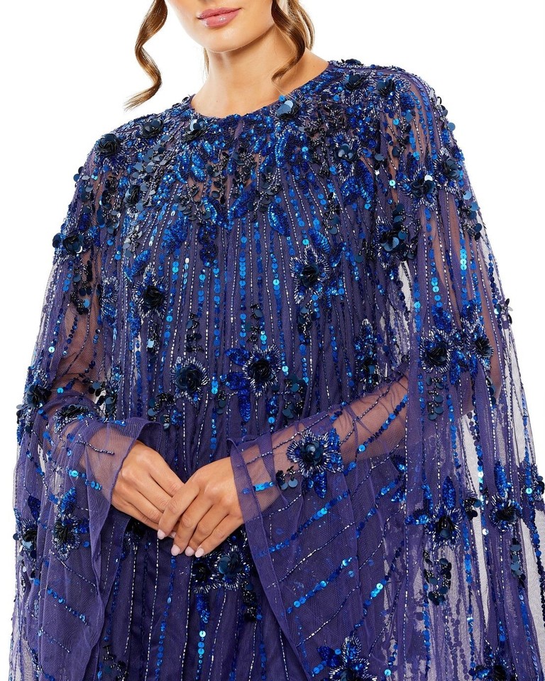 NWT Mac Duggal [ 10 ] High Neck Embellished Trapeze Dress in Cobalt ...