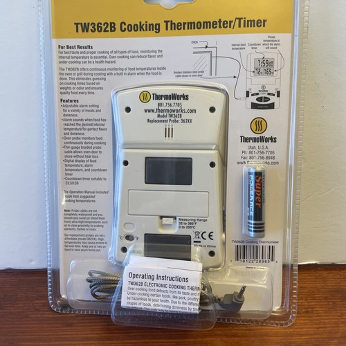 ThermoWorks TW362B Digital Display Kitchen Cooking Thermometer/Timer ...