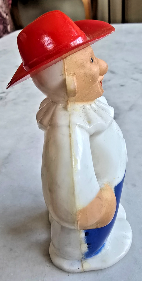 VTG ROSBRO CLOWN FARMER PLASTIC CANDY CONTAINER (MISSING WHEELBARROW ...
