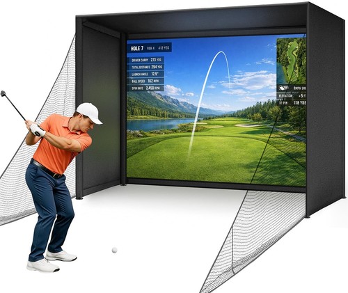 Golf Simulator Enclosure Impact Screen with Frame Poles Indoor & Garage ...