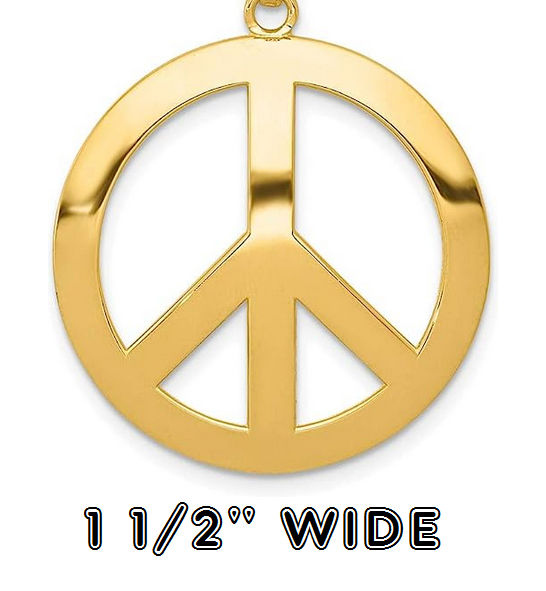 BIG PEACE SIGN SYMBOL LOVE pendant GOLD plated charm 18K necklace 20 ...