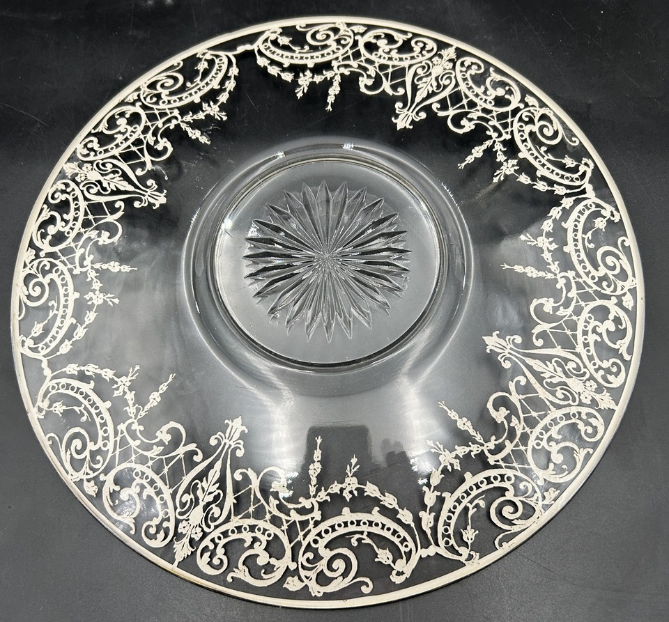 Vintage Sterling Silver Overlay Glass 10 1/4" Plate W/Intricate ...
