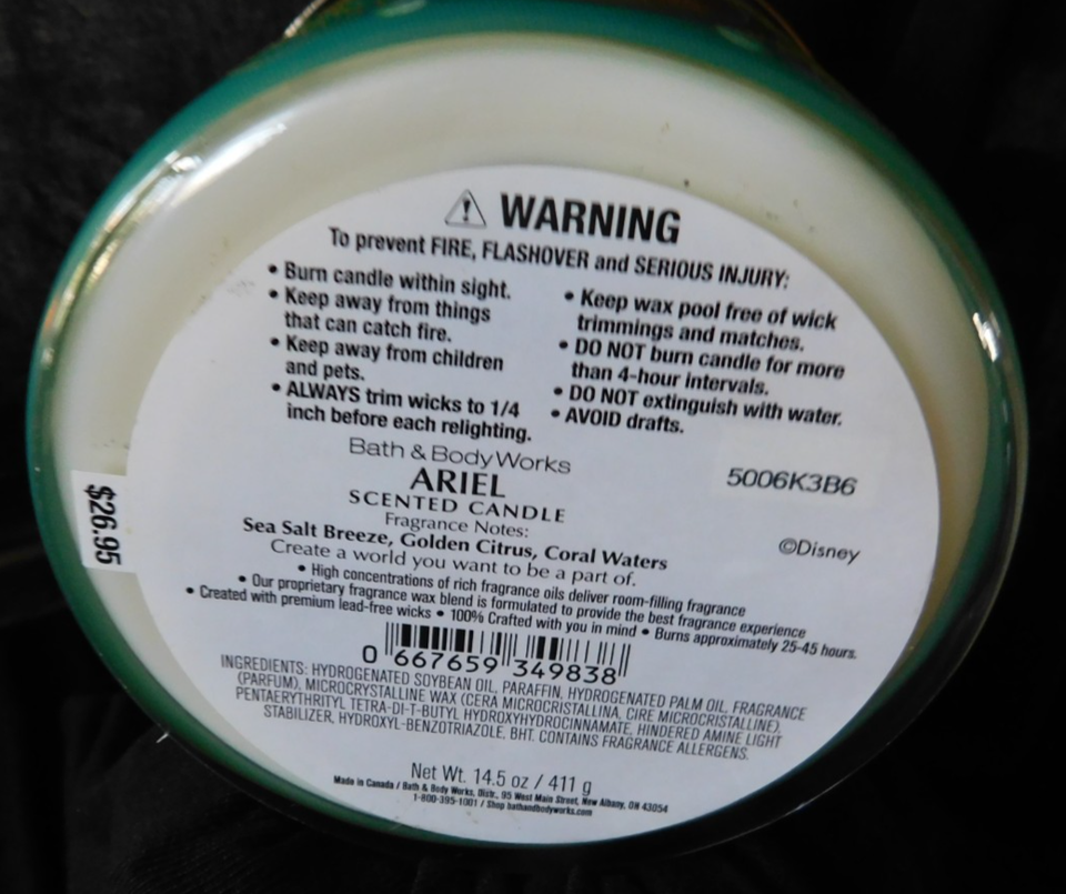 NEW Bath & Body Works Disney Princess ARIEL Limited Edition 3-Wick ...