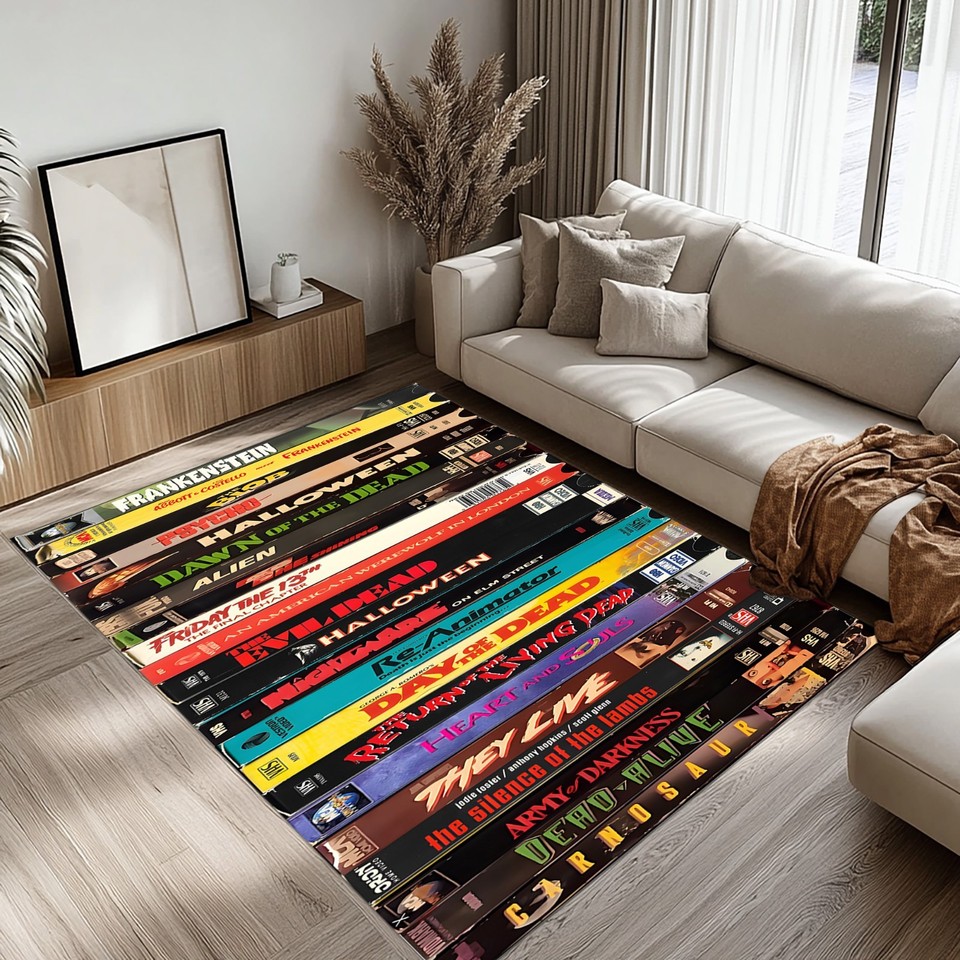 Nostalgic Retro Style Rug,Vhs Case Themed Rug,Horror Rug,Movie Room ...
