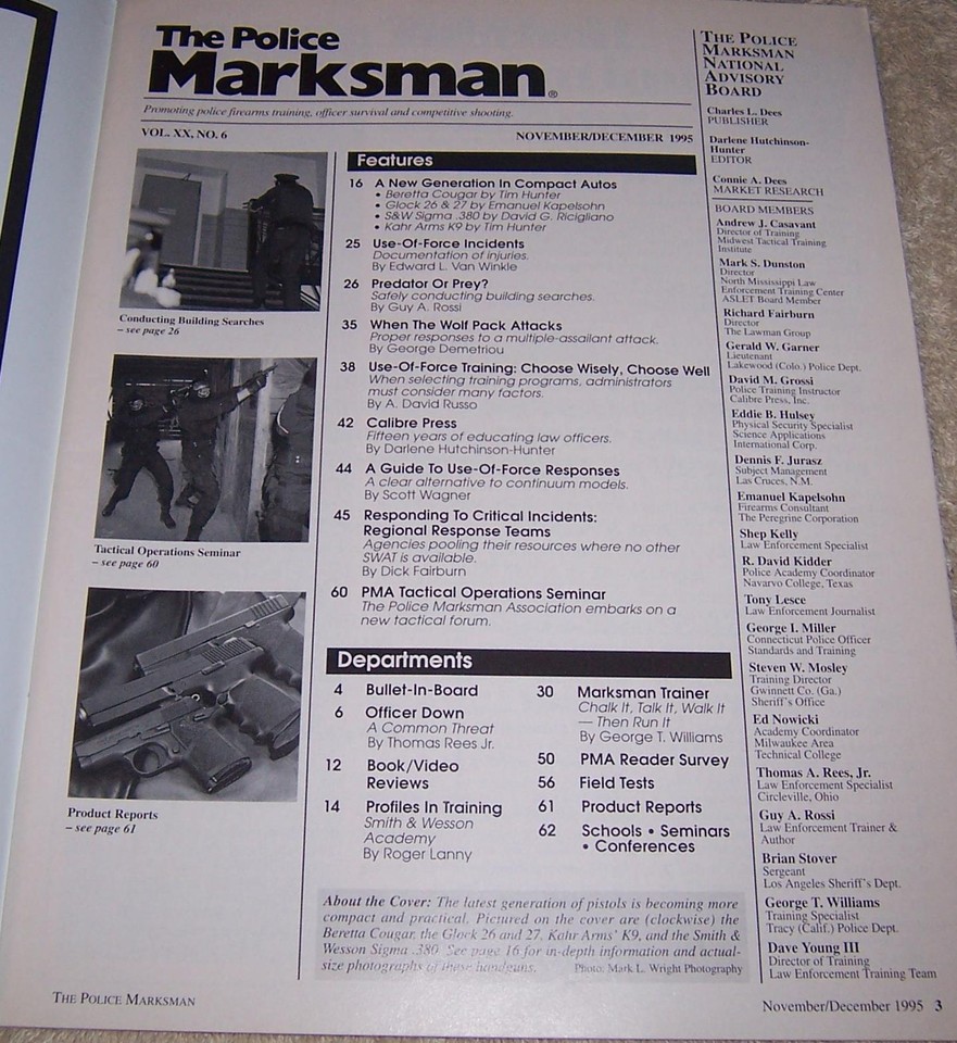 The Police Marksman Magazine November/December 1995 Backup Autos | eBay