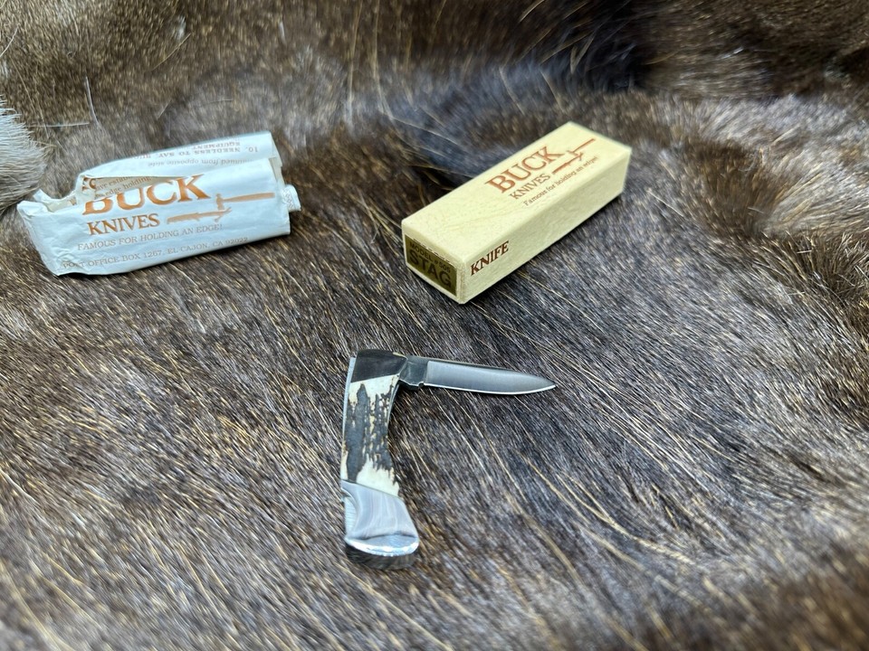 Vintage Buck 505 Knight With Stag Handles & Leather Sheath Mint Box ...