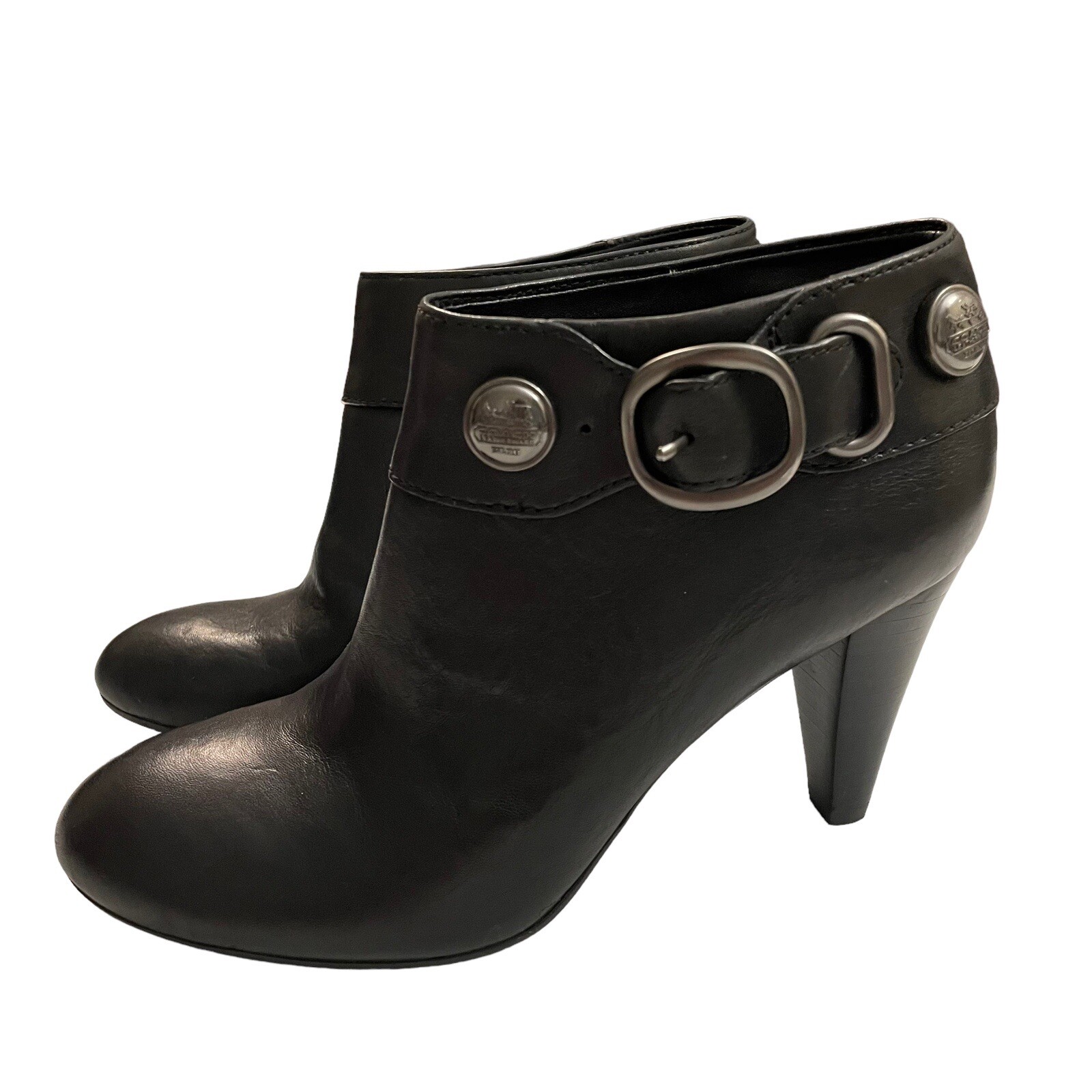 COACH ALEXIE BLACK LEATHER HEELED ANKLE BOOTS, side b… - Gem