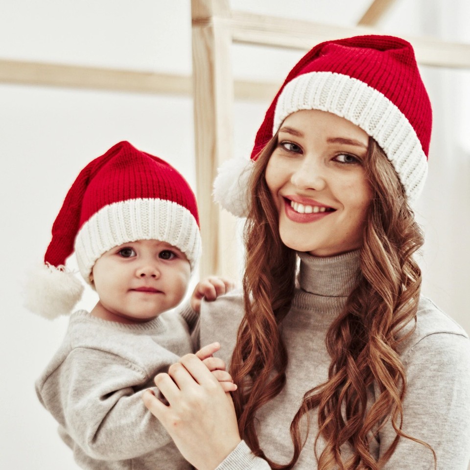 Christmas Knitted Hats Santa Cap Baby And Mother Family Match Xmas ...