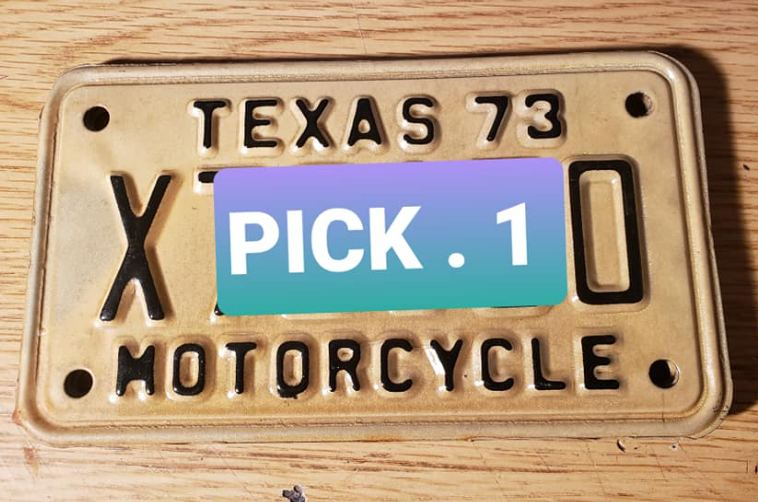 1973 TX TEXAS Motorcycle License Plate - Black on White NOS Harley Bike ...
