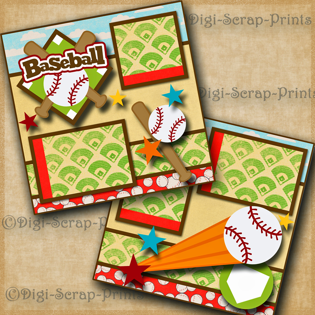 BASEBALL ~ T-BALL 2 premade scrapbook pages paper piecing 12X12 ...