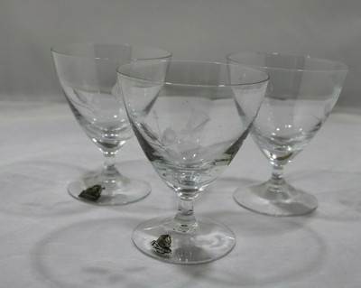 3 STONEGATE SWEDEN MIDNIGHT ROSE WINE GLASSES 4 1/8" TALL BLOWN GLASS ...