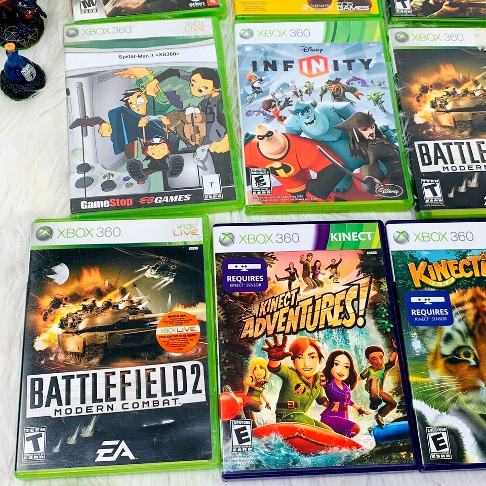 14 Xbox 360 Game Lot with Skylander Figures Battlefield Infinity Mass ...