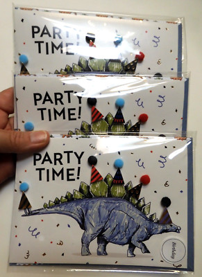 3 Cards Novogratz Greetings Happy Birthday JURASSIC Dinosaurs with ...